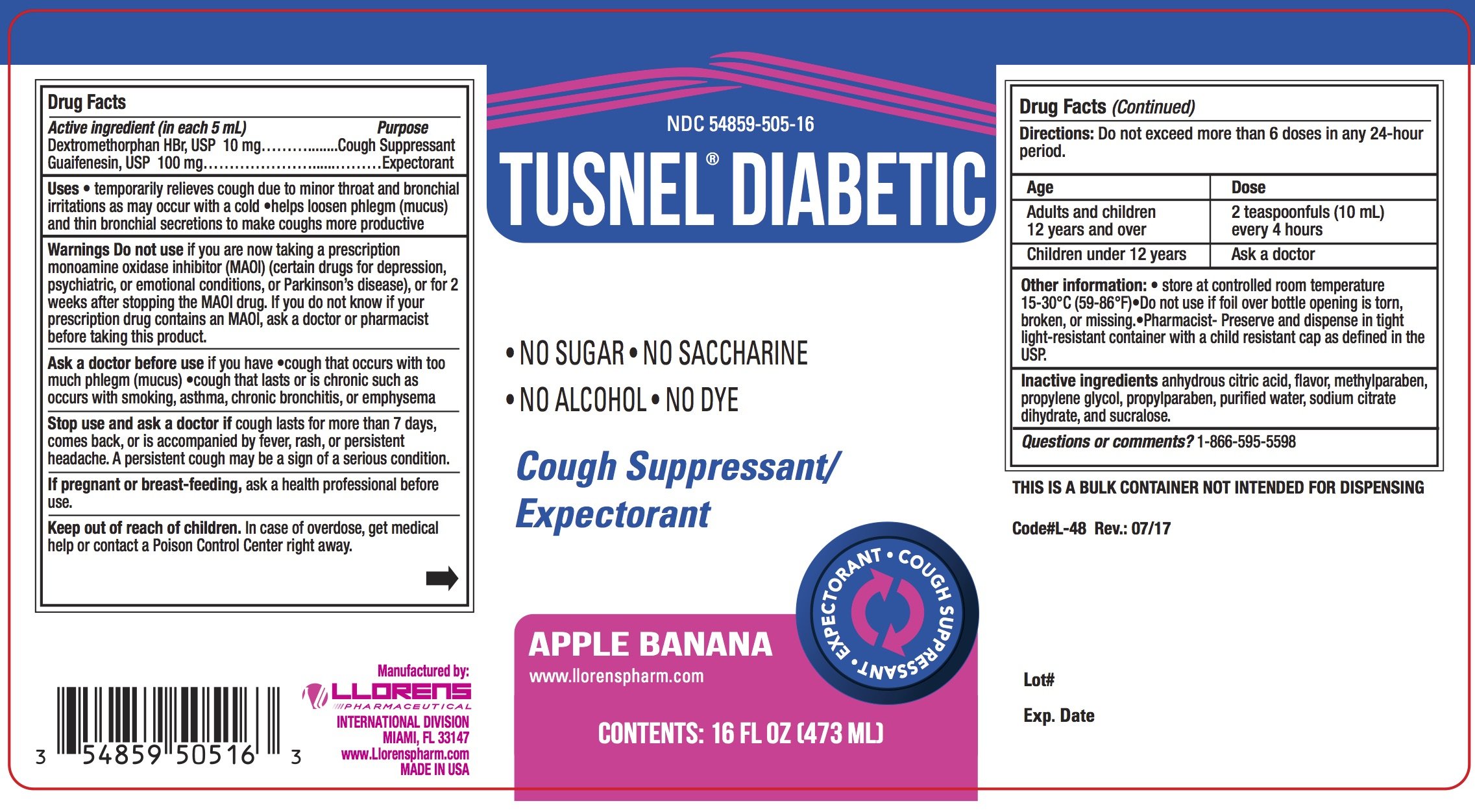 Tusnel Diabetic (liquid) LLORENS PHARMACEUTICALS INTERNATIONAL DIVISION Tusnel Diabetic (liquid) LLORENS PHARMACEUTICALS INTERNATIONAL DIVISION